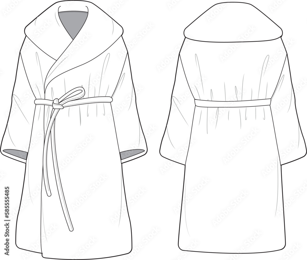 Women's Teddy Long Line Coat. Technical fashion illustration. Front and ... Women's Teddy Long Line Coat. Technical fashion illustration. Front and ...