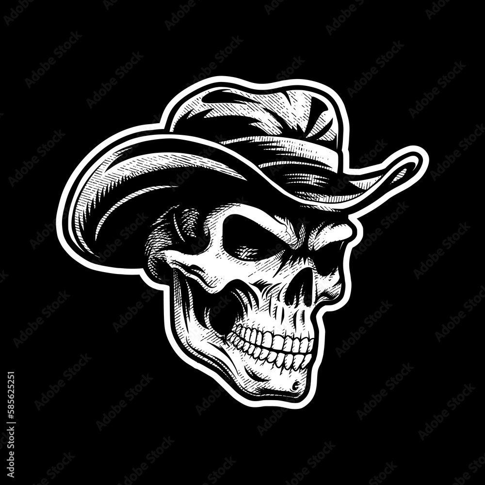 cowboy skull hand drawing vector illustration Stock Vector | Adobe Stock