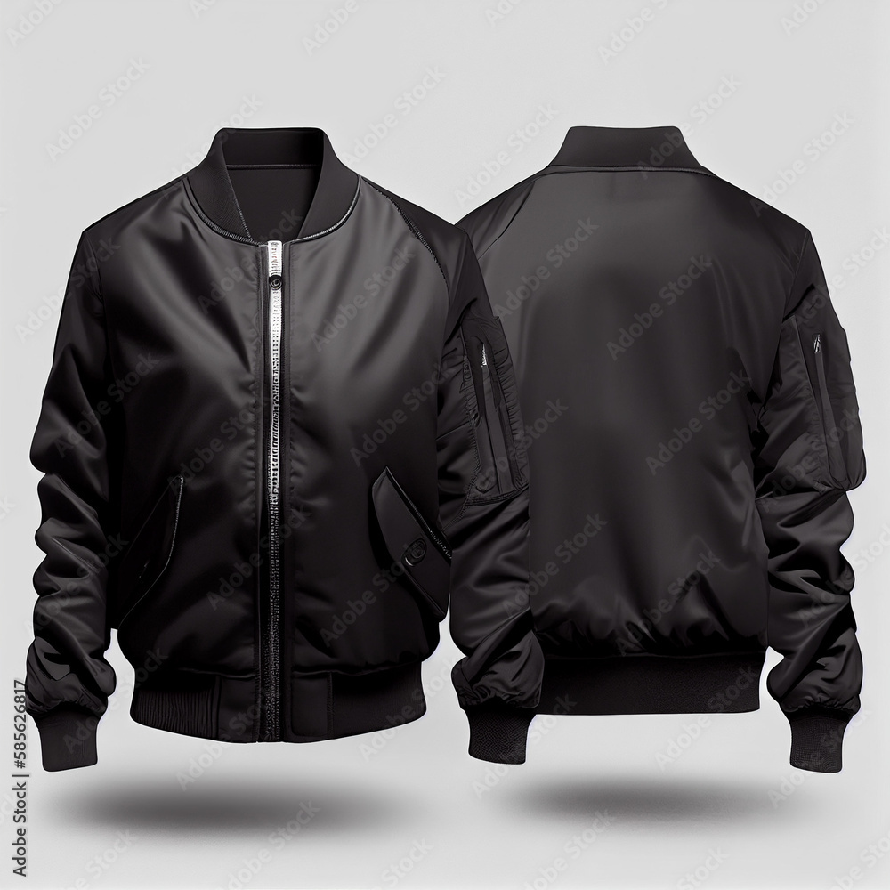 high quality black oversize bomber jacket, mockup front and back side ...