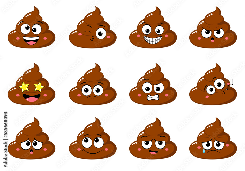 Collection of Cute funny poop with different mood. Set of cartoon poo ...