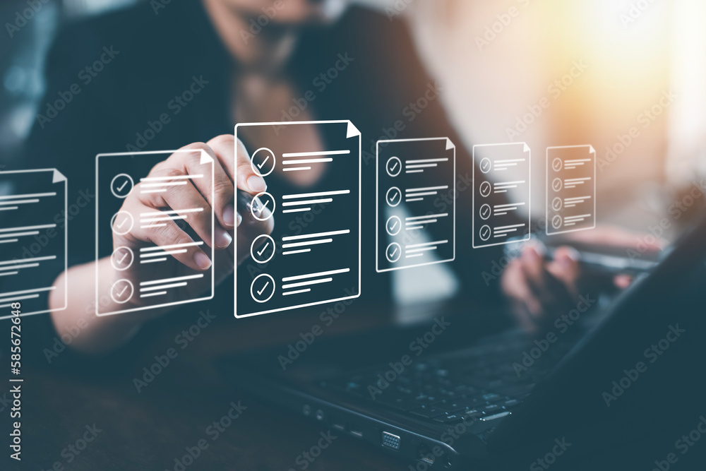 checklist and clipboard task documentation management, business people ...