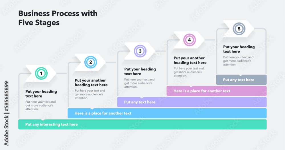 Modern business process template with five colorful stages. Simple flat ... Modern business process template with five colorful stages. Simple flat ...