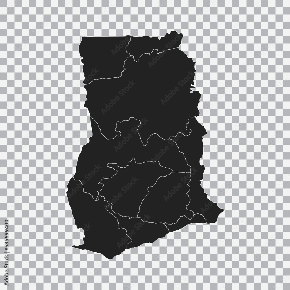 Political map of the Ghana isolated on transparent background. Vector ...