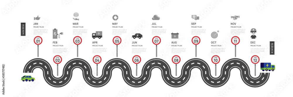 Infographic Roadmap template for business. 12 Months modern Timeline ...