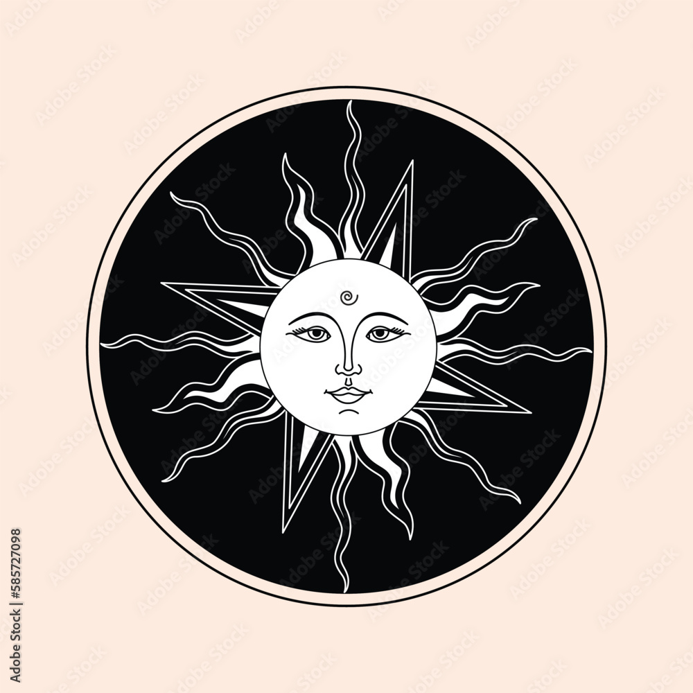 Sun, Sun face symbol , sun and face vitnage design vector isolated ...