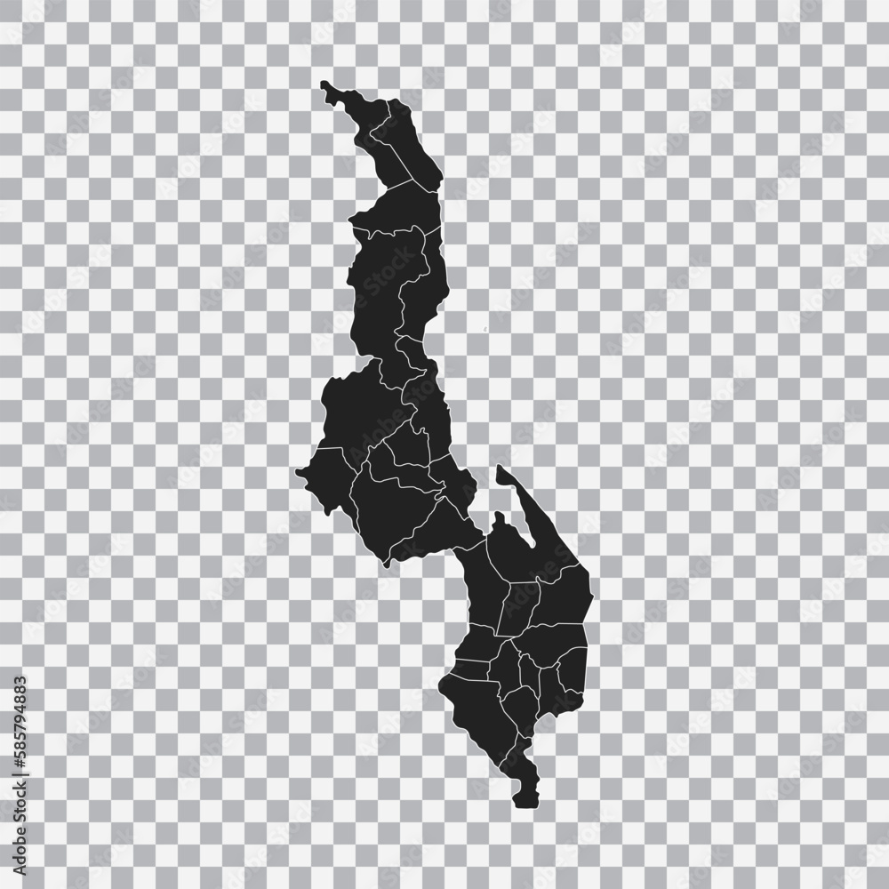 Political map of the Malawi isolated on transparent background. Vector ...