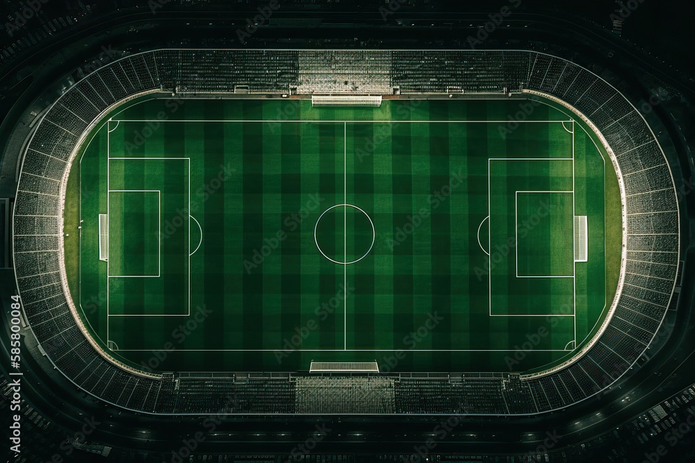 Aerial view of illuminated soccer stadium at night. Generative AI Stock ...