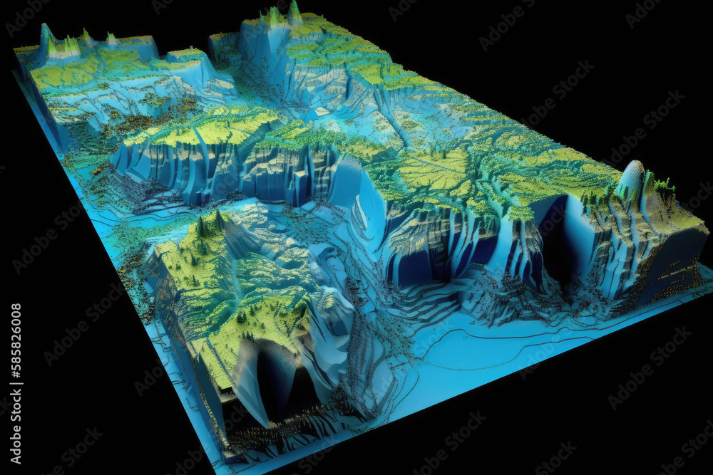 GIS 3D lidar map, a model of the earth's surface obtained after ...