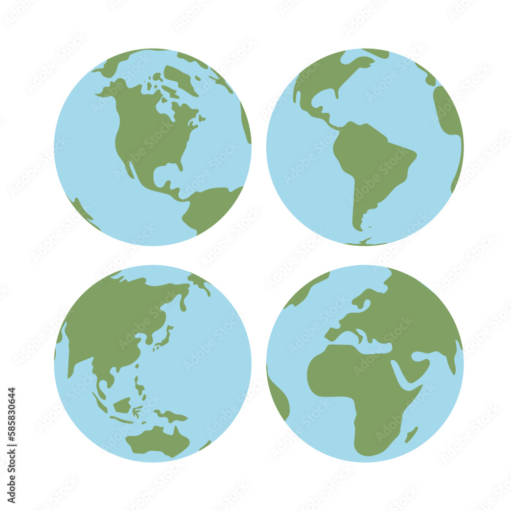 Globe world map. Planet earth flat vector illustration. Doodle map with continents and oceans ...