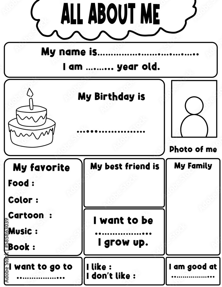 All about me template printable sheets for kids for people cute resume ...