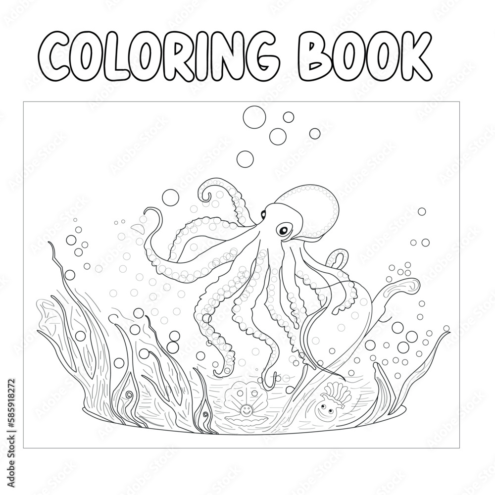 Octopus vector coloring page for kids , Image , icon , photo and ...