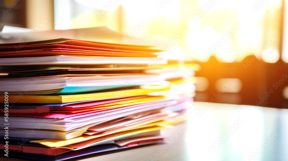 Piles of medical Files and stacks of lab results files in a science ...