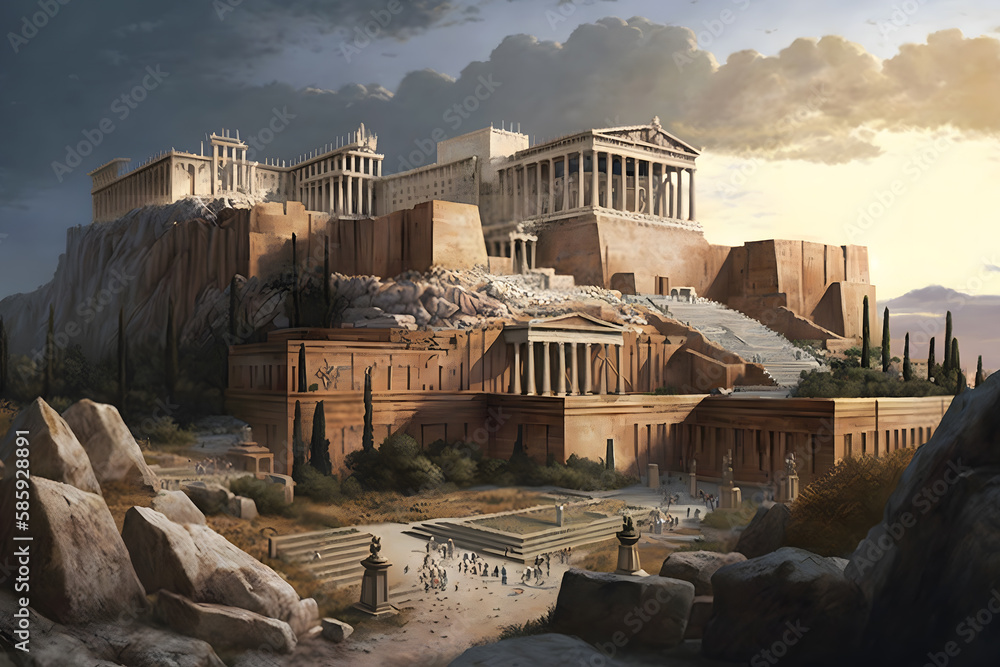 Fantasy Athens landmark Acropolis and the Odeon of Herodes Atticus ...