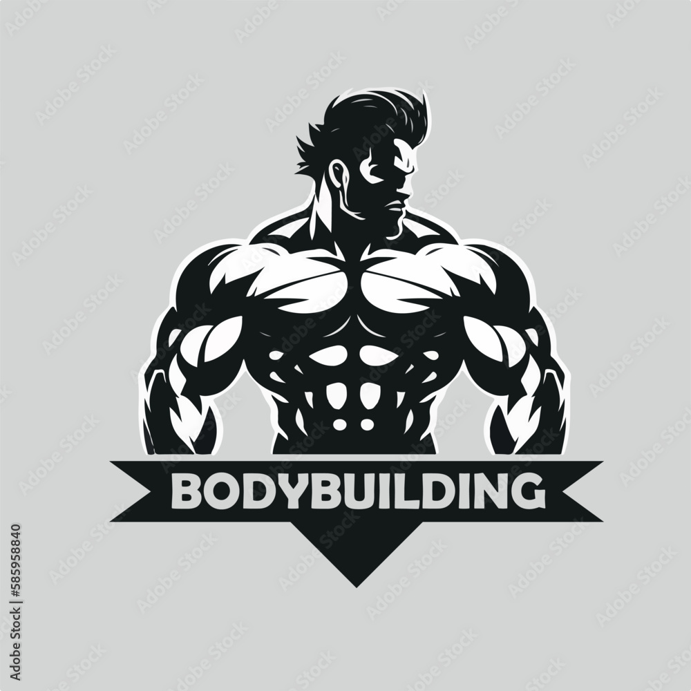 Fitness gym badge or emblem vector illustration. Man bodybuilder ...