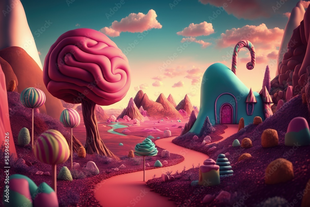 Fantasy candy land, landscape with giant sweets, candy world background ...