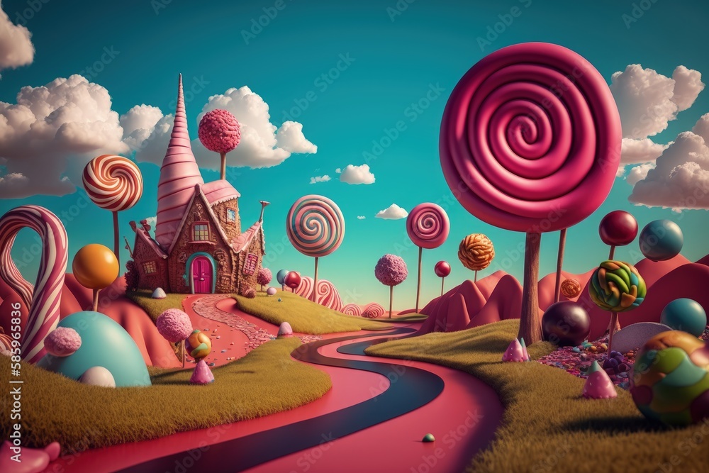 Fantasy candy land, landscape with giant sweets, candy world background ...