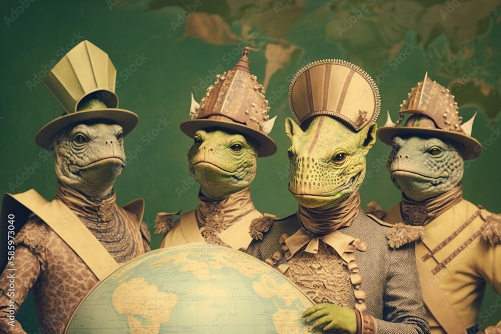 Group studio portrait of reptilians dressed like monarch, created with ...