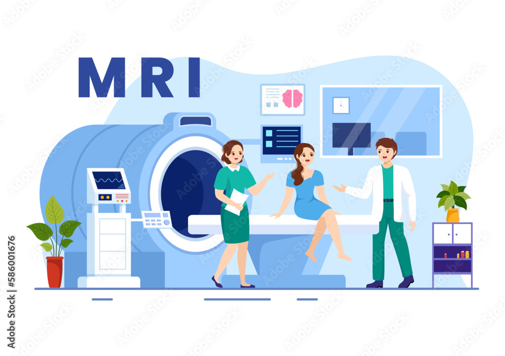 MRI or Magnetic Resonance Imaging Illustration with Doctor and Patient ...