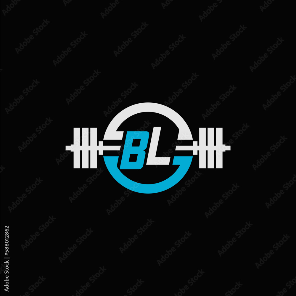 Initial letter BL logo for gym or fitness with dumbbell icon and circle ...