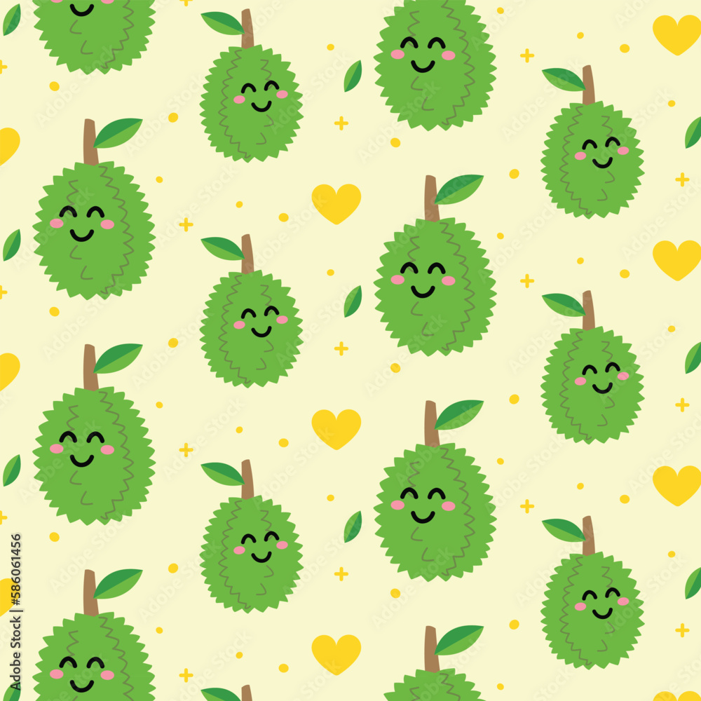 Cartoon durian background, Cute Durian pattern. Stock Vector | Adobe Stock