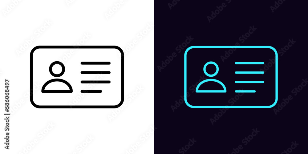 Outline ID card icon, with editable stroke. Personal ID card, driver ...