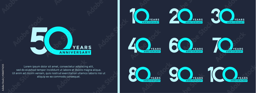 set of anniversary logo style blue color on dark background for special ...