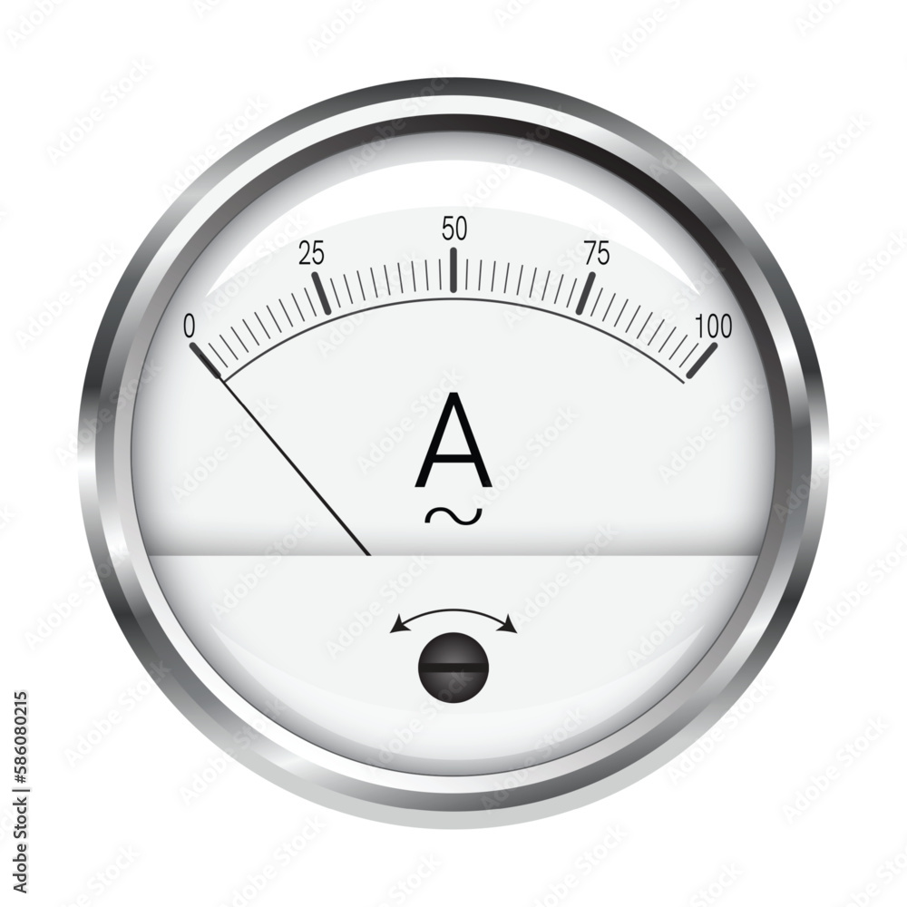 Voltmeter Round gauge with silver metal frame, isolated 3D vector ...