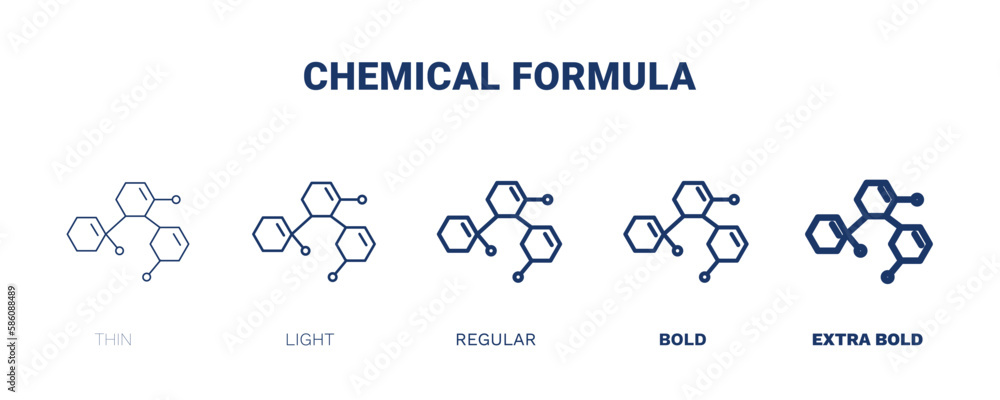 chemical formula icon. Thin, light, regular, bold, black chemical ...
