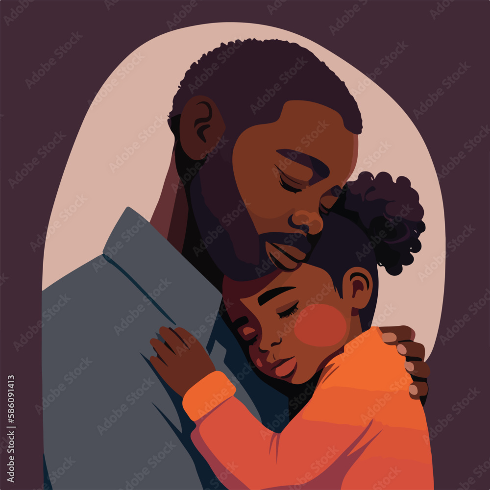 Black, dark-skinned father hugging his daughter. Concept for Happy ...