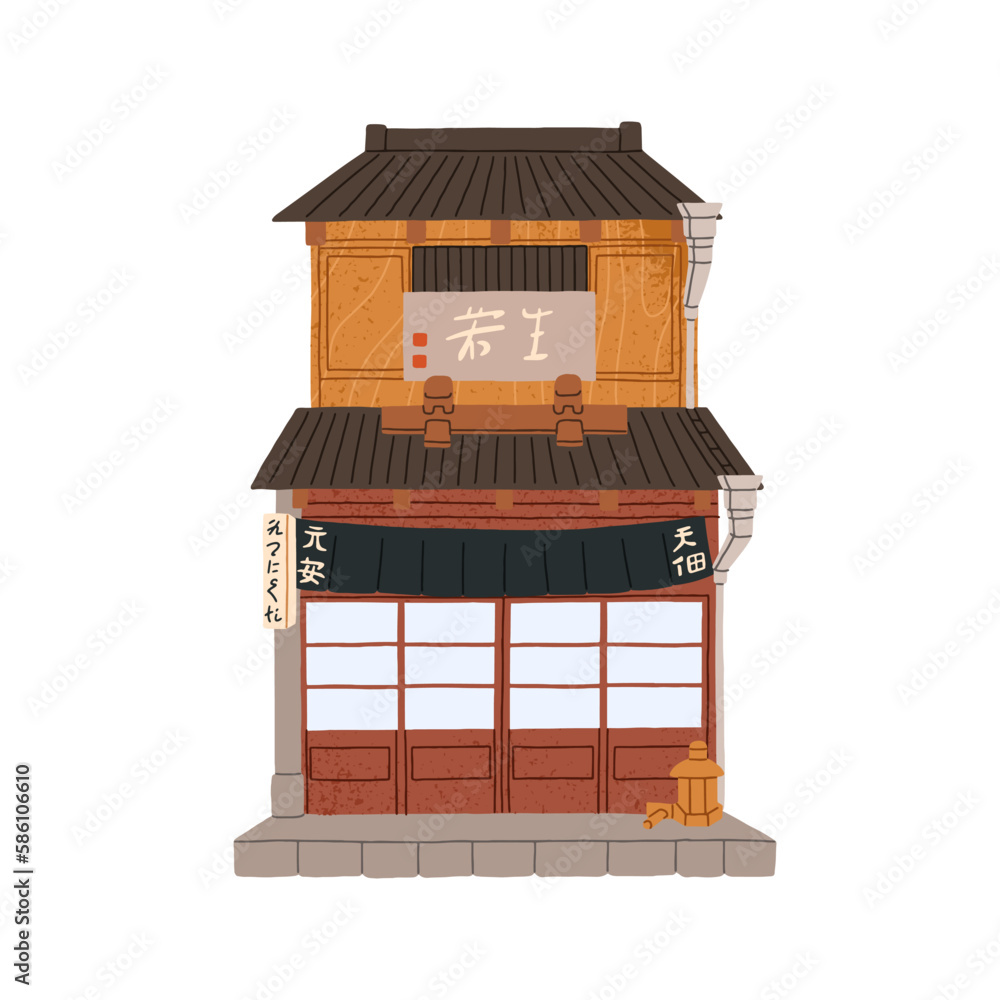 Japanese building facade. Asian oriental house architecture. Eastern ...