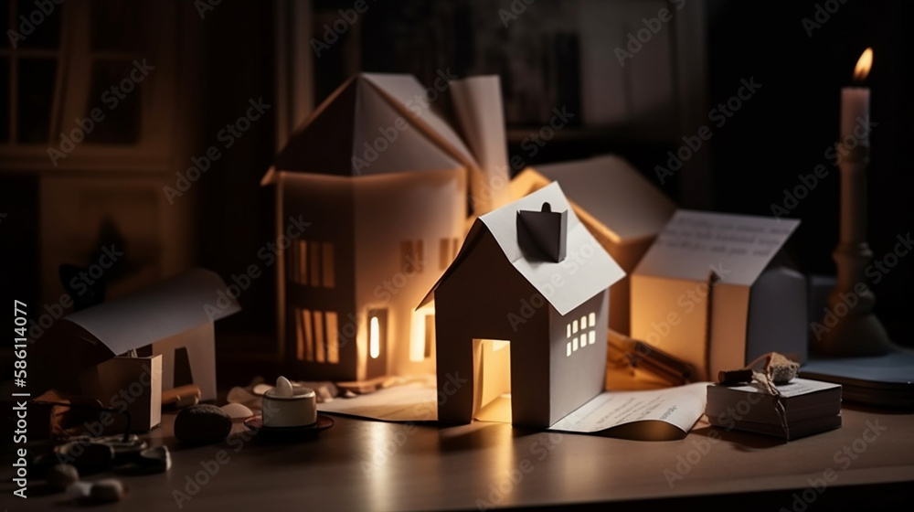 Papercraft Houses with Interior Lights on Representing Dream of Home ...