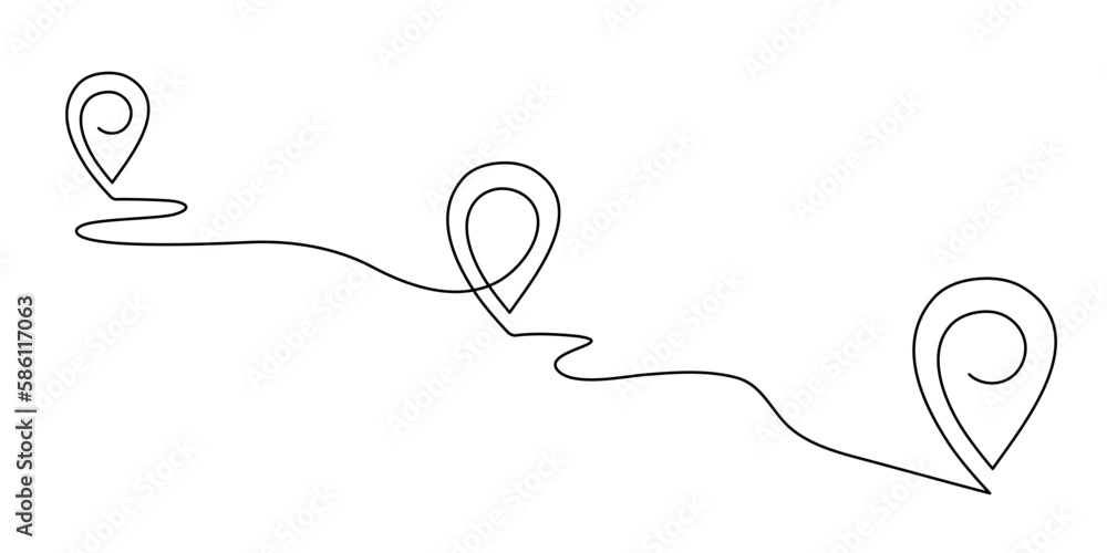 Pointing location at map one line art,hand drawn way destination ...