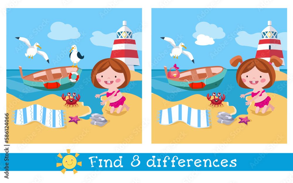 Find 8 hidden differences. Educational puzzle game for children. Cute ...
