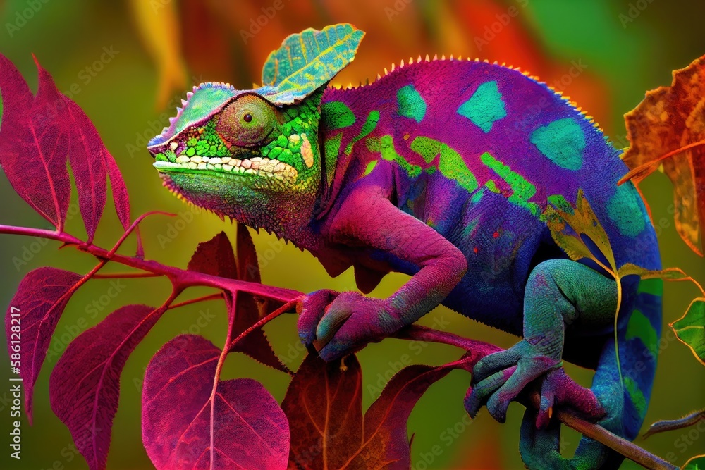 chameleon changing colors to blend in with its surroundings, created ...