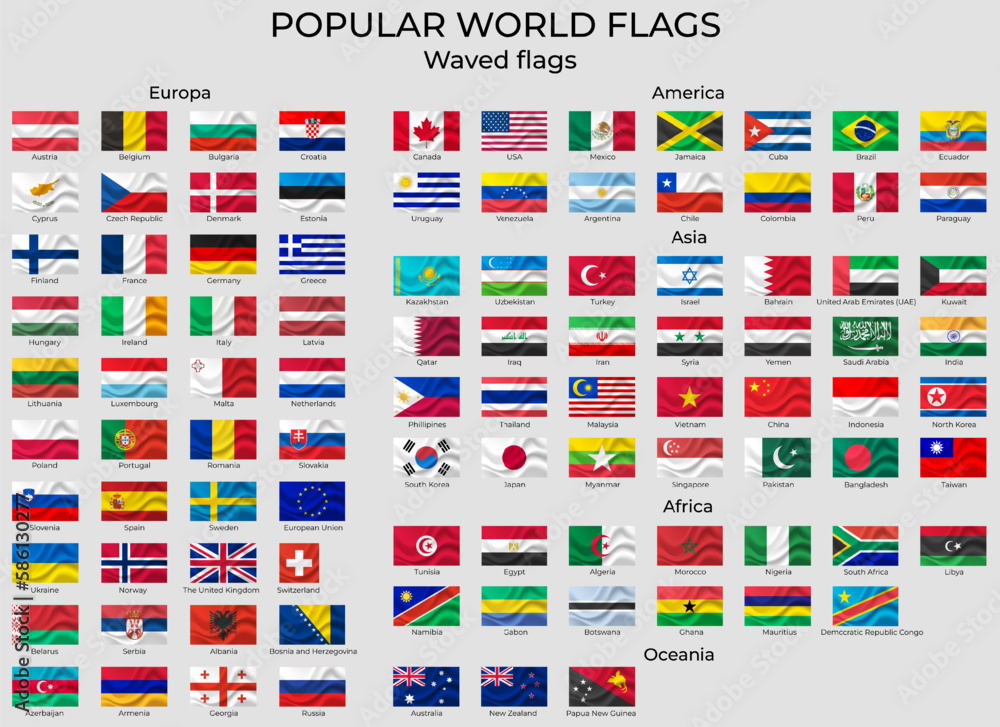 Vetor Vector waved flags of the world with official RGB coloring and ...