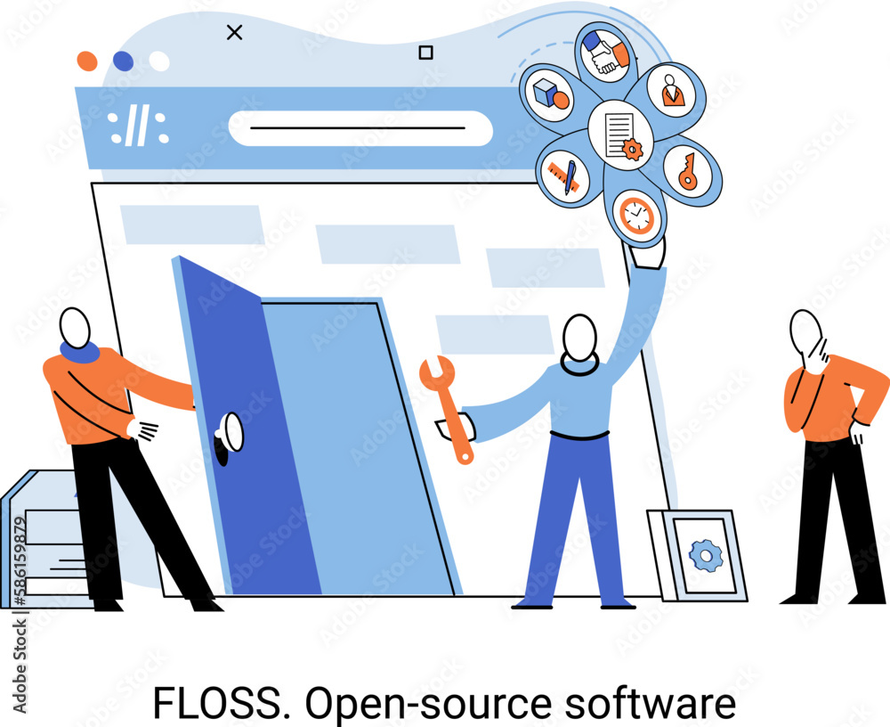 Vector de Stock FLOSS. Open source software. Free product anyone can freely redistribute, modify ...