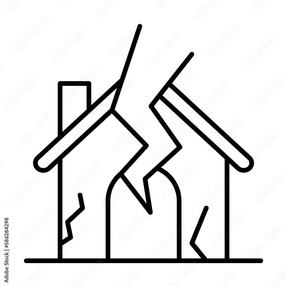 House, lightning, destruction icon. Simple line, outline elements of ...