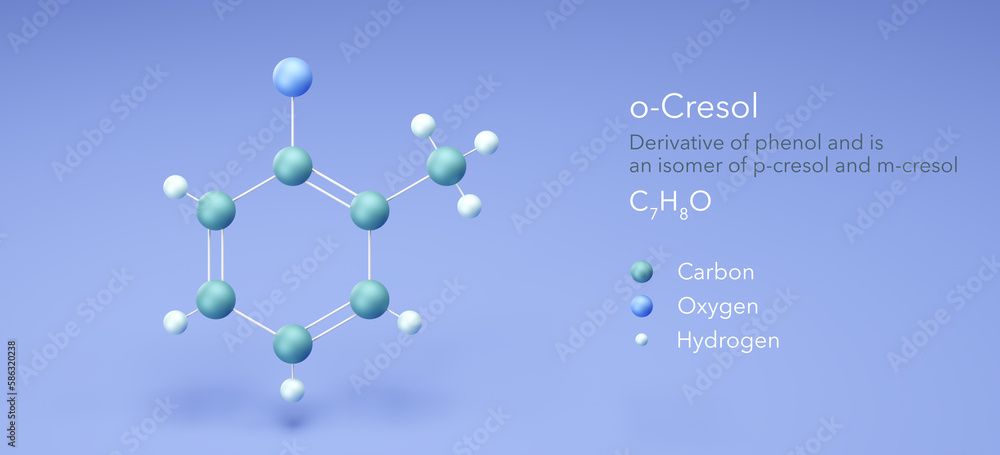o-cresol molecule, molecular structures, Derivative of phenol, 3d model ...