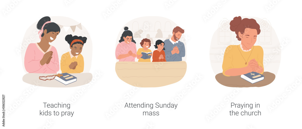 Christian rituals isolated cartoon vector illustration set. Religious ...