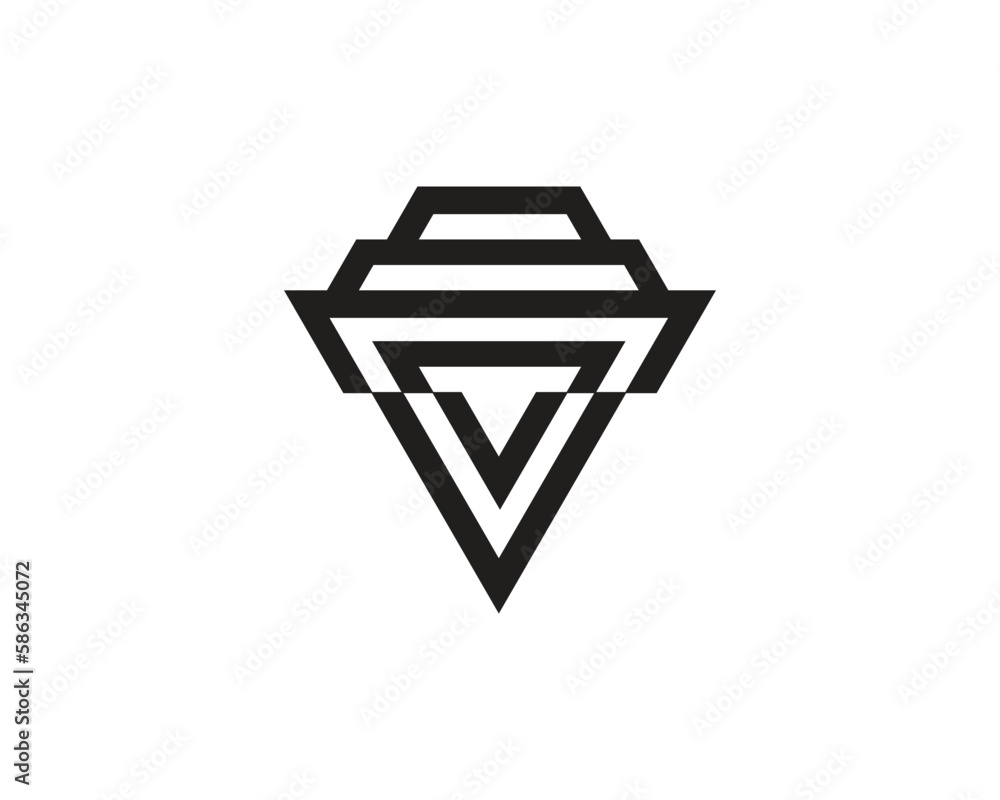 graphic design of a black and white logo with a dominating triangular ...