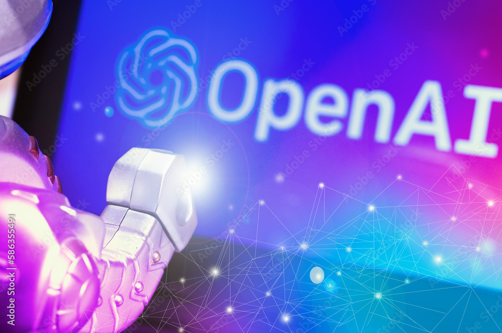 Foto ChatGPT, a large language model developed by OpenAI, robot hand using GPT on the laptop ...