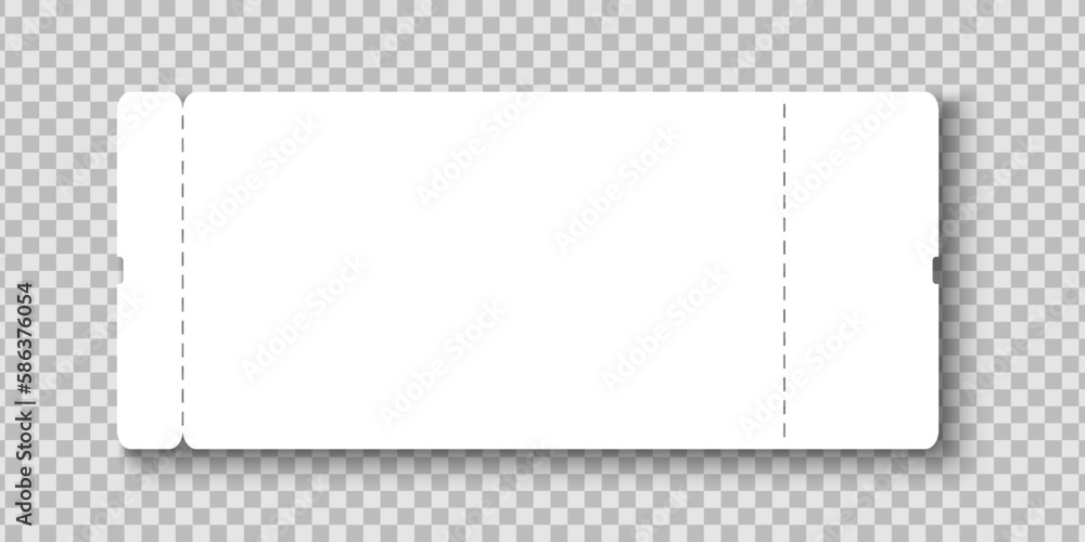 Blank ticket or flyer template. White paper ticket mockup for airplane, concert, movie, museum ...