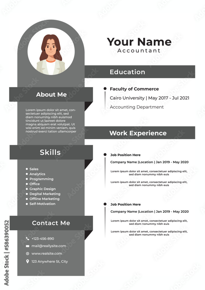 Professional Cv And Resume Template With Photo and skills, work ...