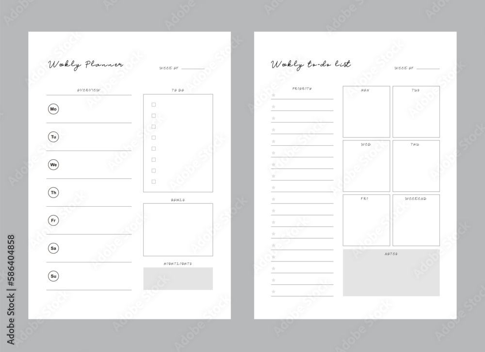 2 set of Weekly Planner template. Minimalist planner template set ...