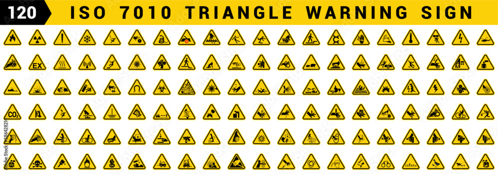 ISO 7010 TRIANGLE WARNING SIGNS SET SYMBOL SAFETY COLLECTION Stock ...