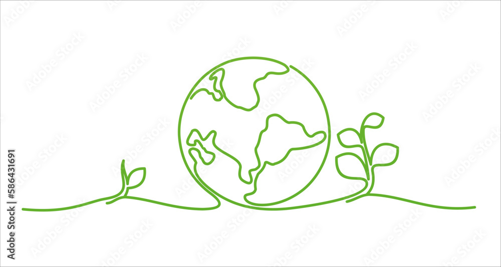 green earth with leaves line art style. vector eps 10 Stock Vector ...