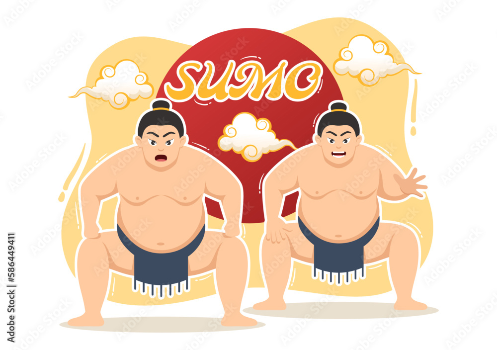 Sumo Wrestler Illustration with Fighting Japanese Traditional Martial ...