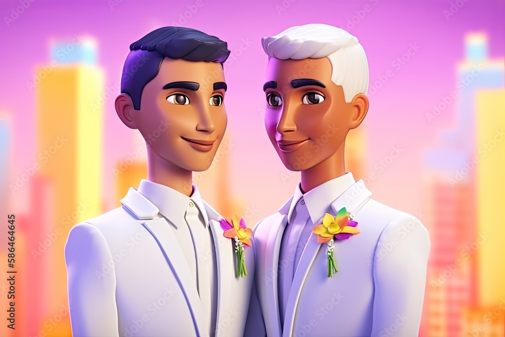 LGBT LGBTQ homosexual couple married in the Metaverse. Metaverse Avatar ...