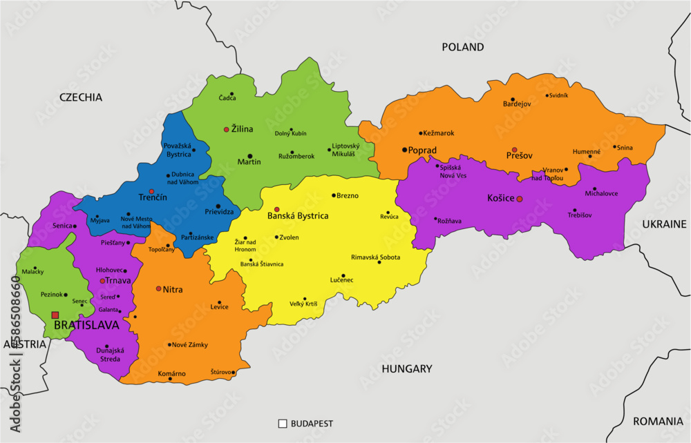 Colorful Slovakia political map with clearly labeled, separated layers ...
