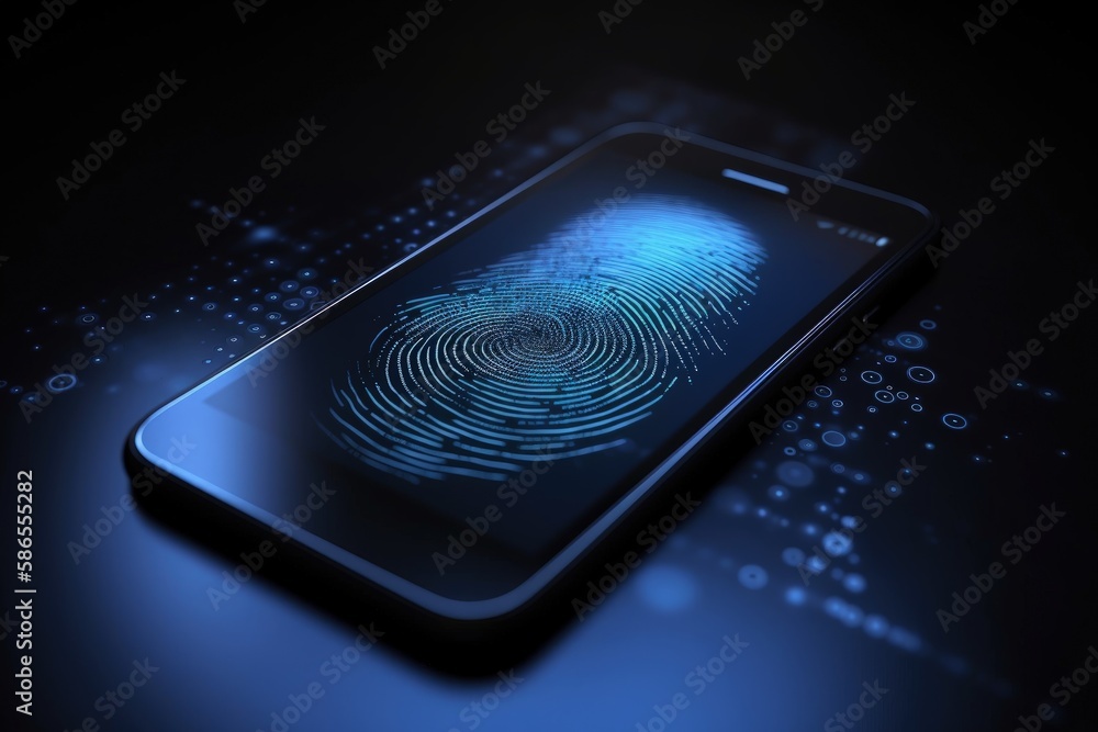 Mobile phone illustration with fingerprint on screen, data security ...